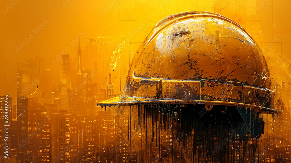 Side view digital illustration graphic of yellow color hard hat and ...