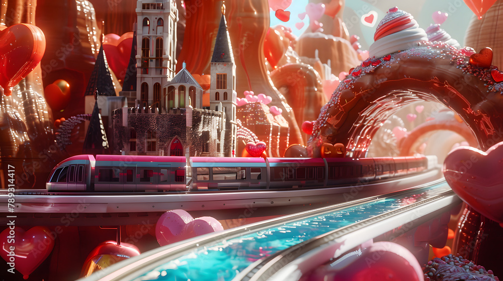A futuristic dessert factory with elaborate castles made of fudge and ...