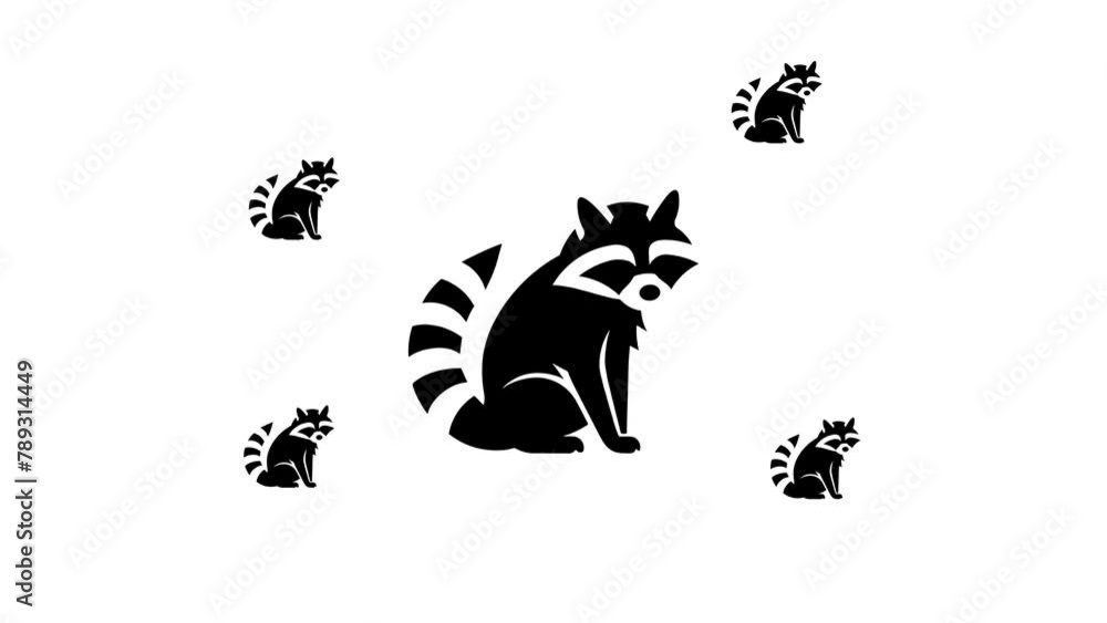 Zoom in and out animation the raccoon symbol. Large black symbol in the ...
