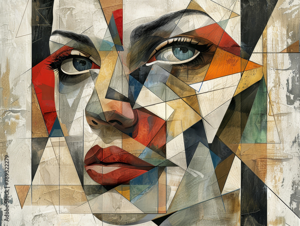 Abstract Cubist Portraits with Artistic Geometric Forms in Muted Tones ...