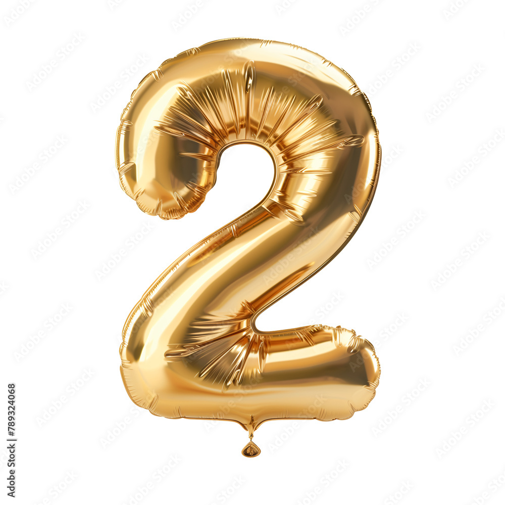 gold balloon number 2 on a transparent background isolated Stock ...