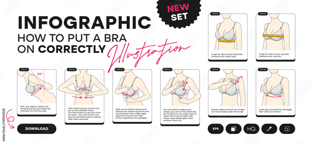 How To Put A Bra On Correctly Icons Modern Vector Infographic Step By 3817