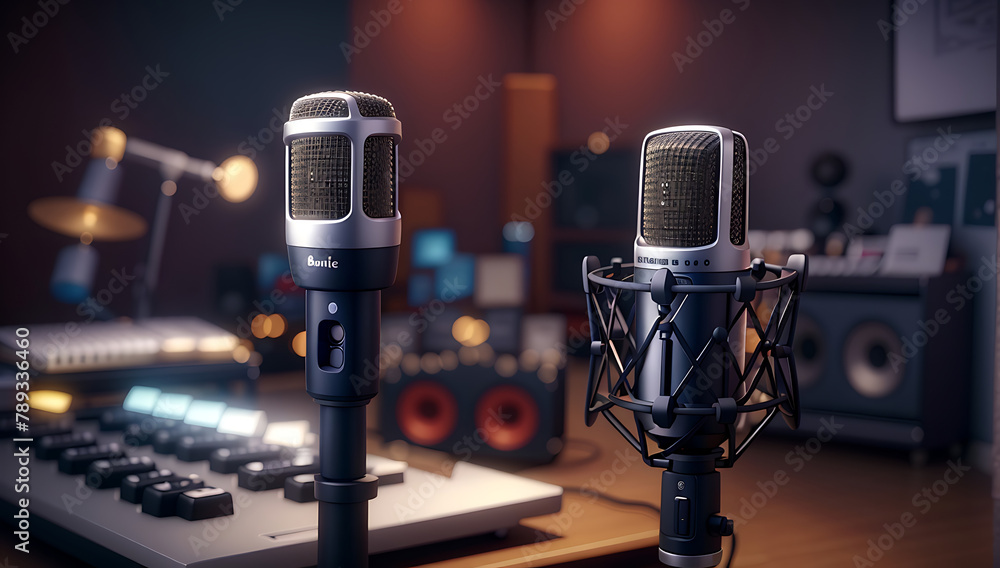 Cute Professional condenser studio microphone in a blurred background ...