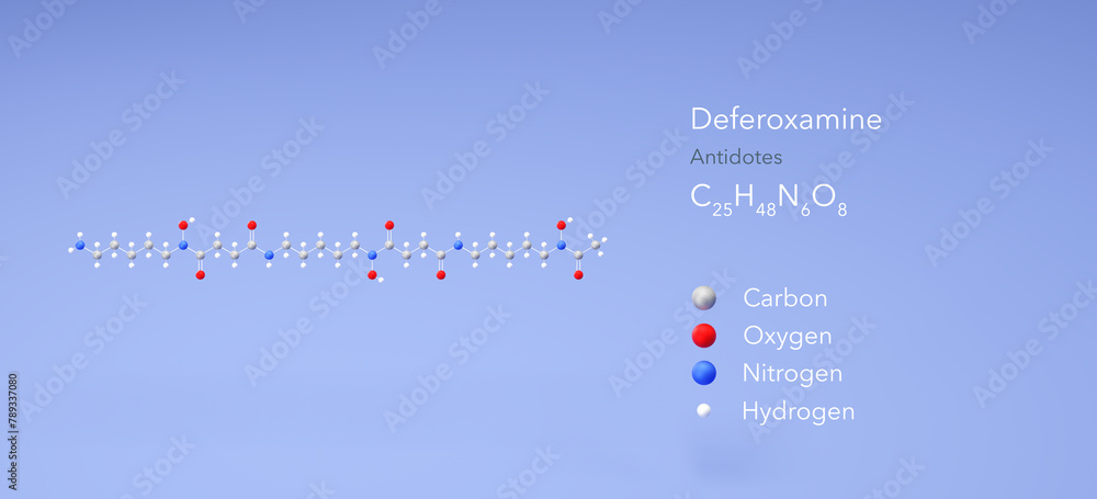 deferoxamine molecule, molecular structures, antidotes, 3d model ...
