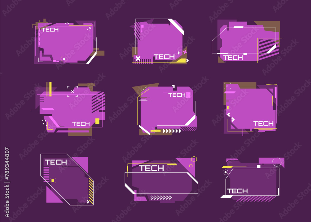 Modern technology banners collection in cyberpunk style. Abstract sci ...