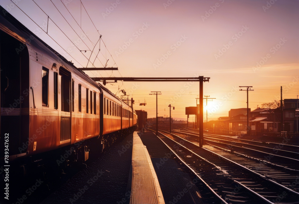 station railway industry public arrival traffic sunset stop business ...