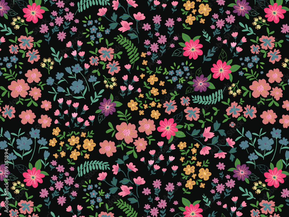 Pattern with simple pretty small flowers, little floral liberty ...