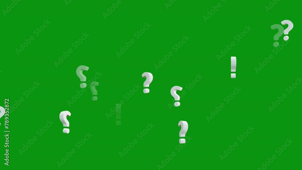 3D Animation of Question marks moving on green background. who, why ...