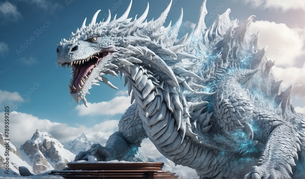 giant icy cold white dragon background from Generative AI Stock ...