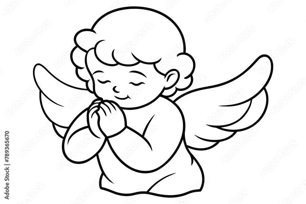 Baby angel praying line art vector illustration Stock Vector | Adobe Stock