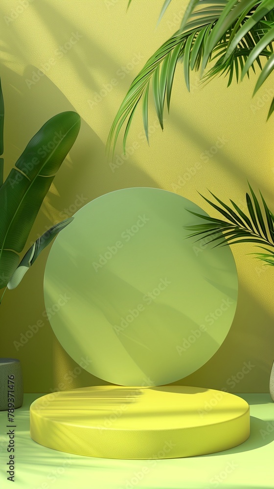 Podium yellow stage display showcase product branding story background ...