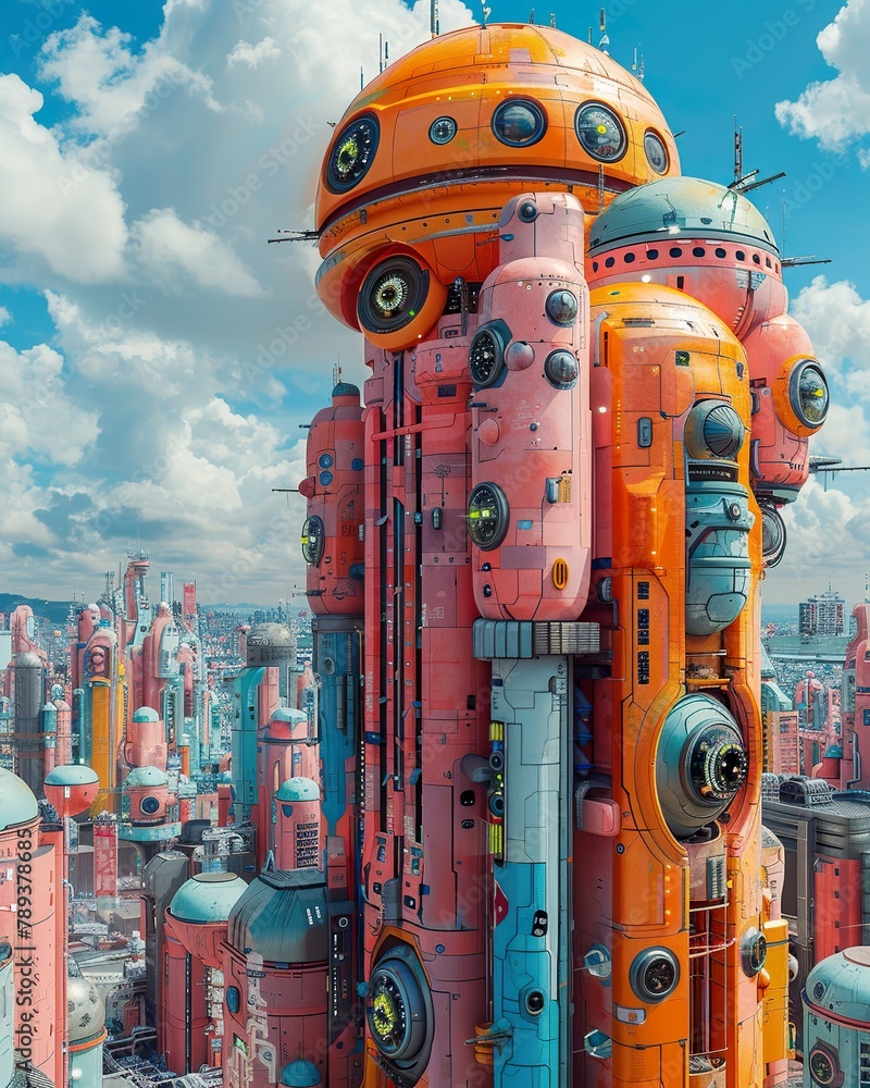 Ilustração do Stock: cybernetic utopia where machines and humanity live ...