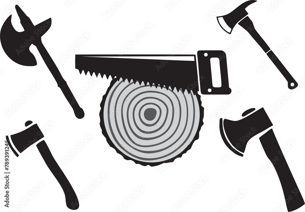 Different kinds of axes. Forester, fire, tourist axe and kitchen axe ...