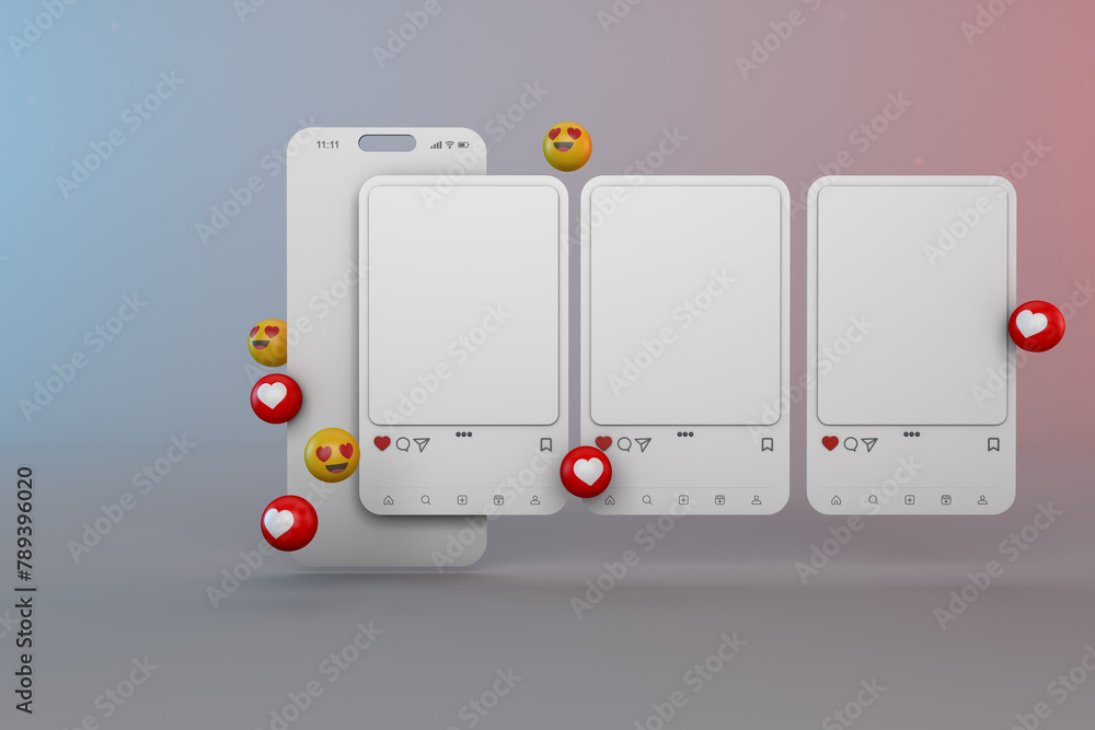 Instagram post mockup. 3D social network instagram interface and ...