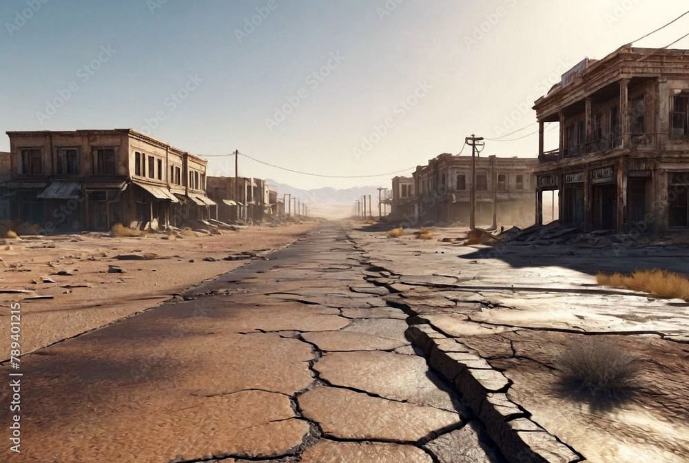 Doomsday. Post apocalyptic urban scenery image of desert city wasteland ...