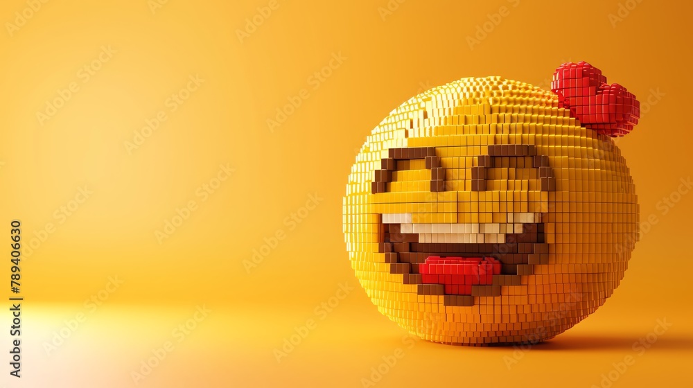 3D pixelated emoji with a happy face and heart eyes, vibrant for ...