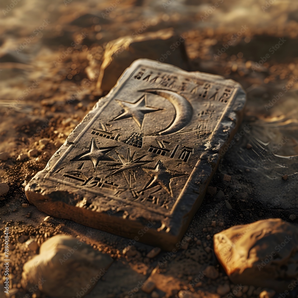 Ancient Sumerian Tablet with Star and Crescent Symbols and Hieroglyphic ...