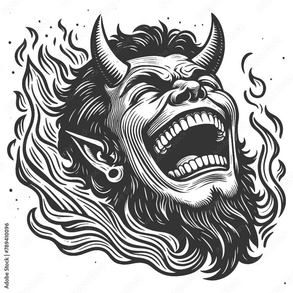 Devil devilish figure laughing with horns and a mischievous expression ...
