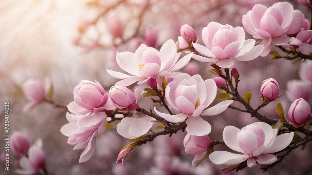 Cluster of magnolia flowers in full bloom captured, their delicate ...
