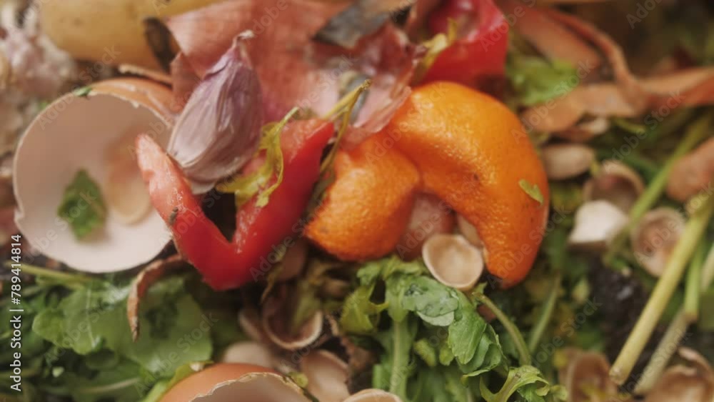 Organic kitchen waste, vegetable peels and fruit scraps, moldy stale ...