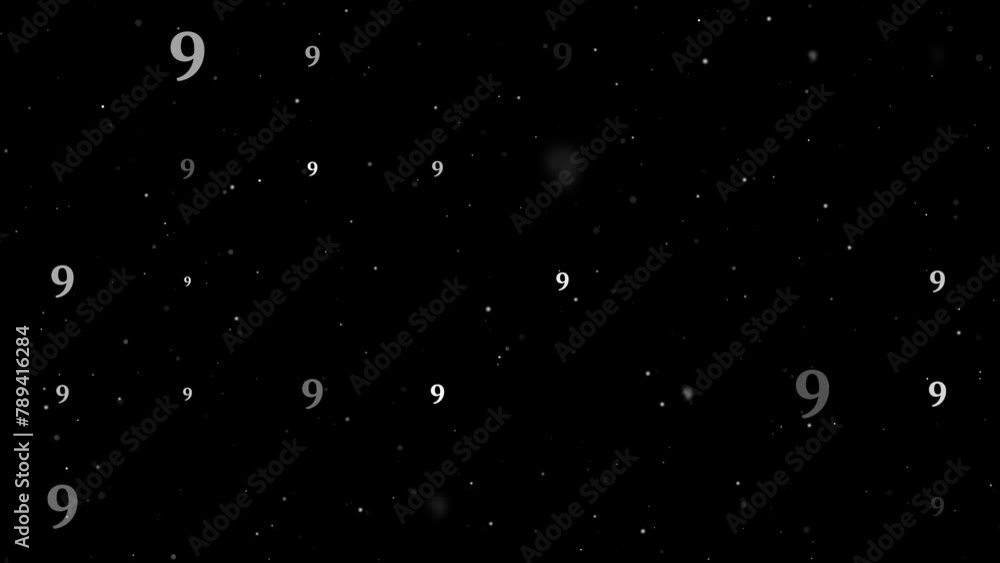 Template animation of evenly spaced number nine symbols of different ...