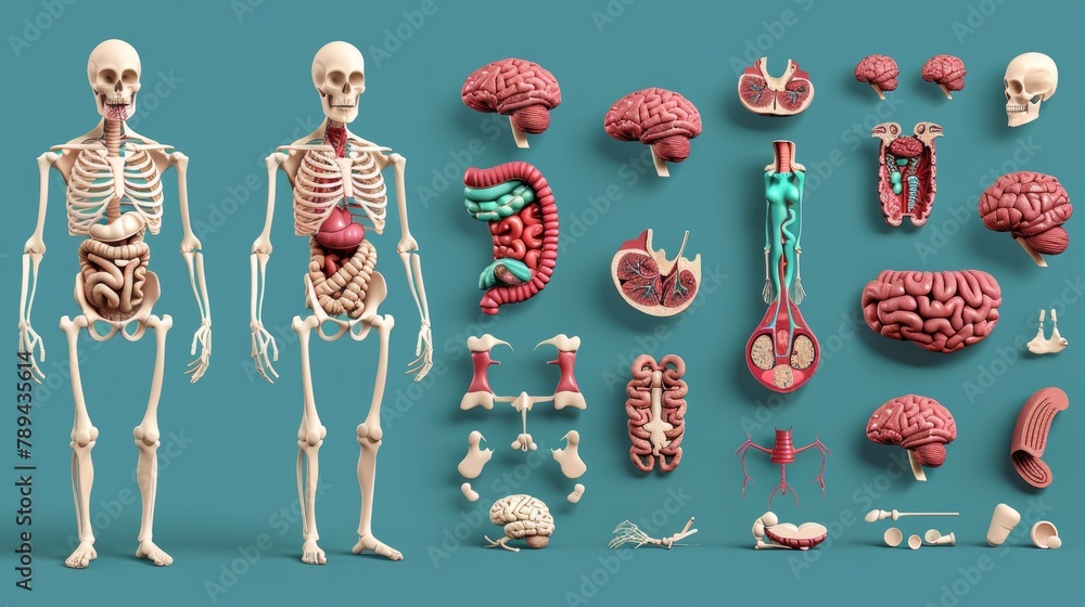 Anatomy of the human body as a modern illustration. Male skeleton ...