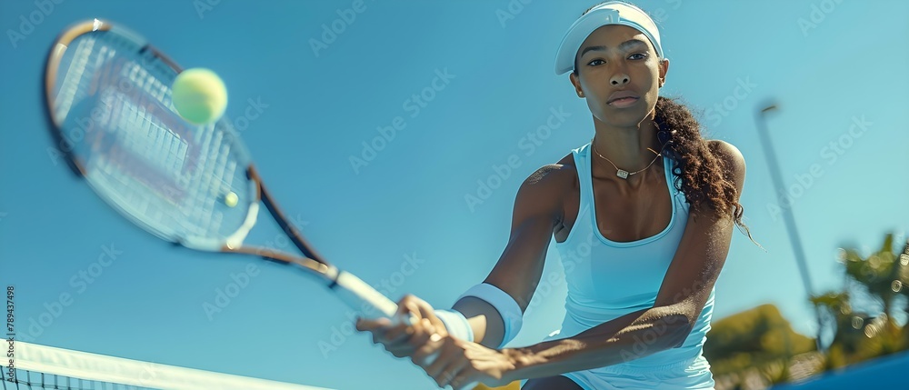 Determined Athlete Perfects Her Forehand on a Sunny Tennis Court ...