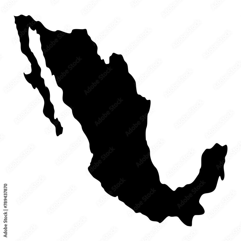 Black map silhouette of Mexico map isolated on transparent background ...