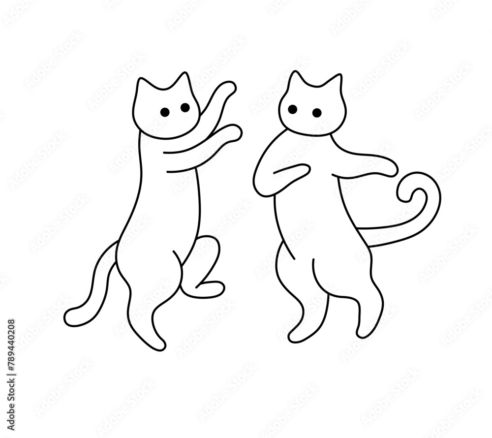 Vector isolated two dancing cats funny colorless black and white contour line easy drawing Stock ...