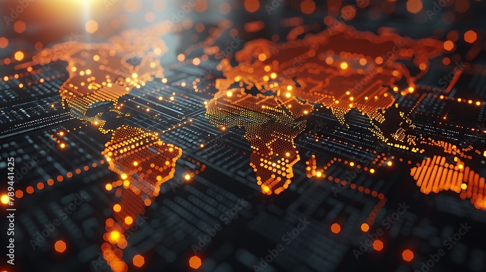 A futuristic display of interconnected data flows with holographic elements hovering over a ...