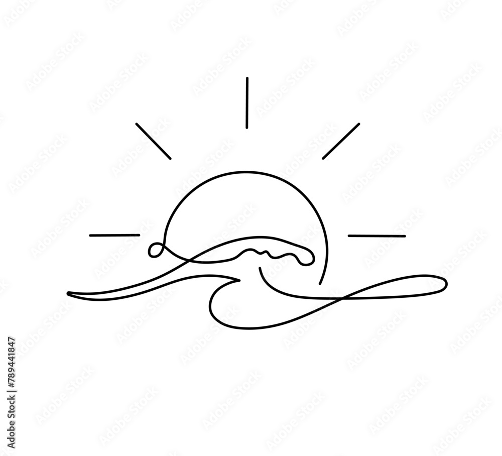 Vector isolated sun with wave one single contemporary line art tattoo ...