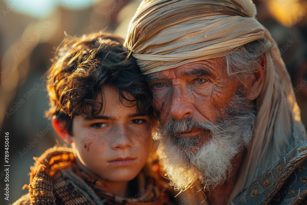 Abraham with his son Isaac, biblical characters. Stock Illustration ...