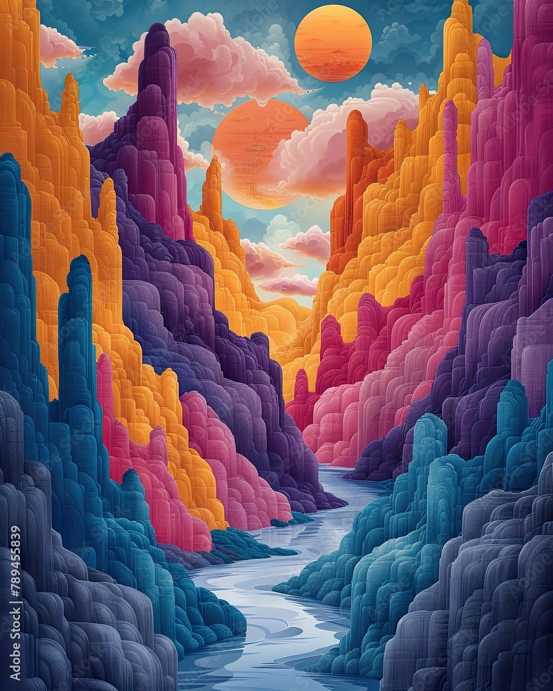 A surreal dreamscape where reality is a kaleidoscope of shifting colors ...