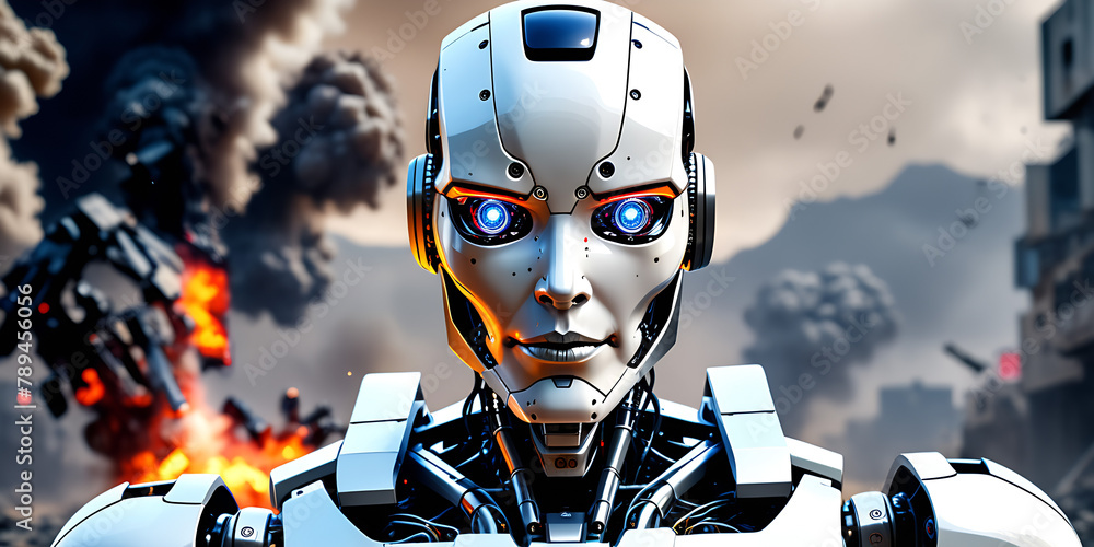 humanoid android robot with artificial intelligence, evil or killer and ...