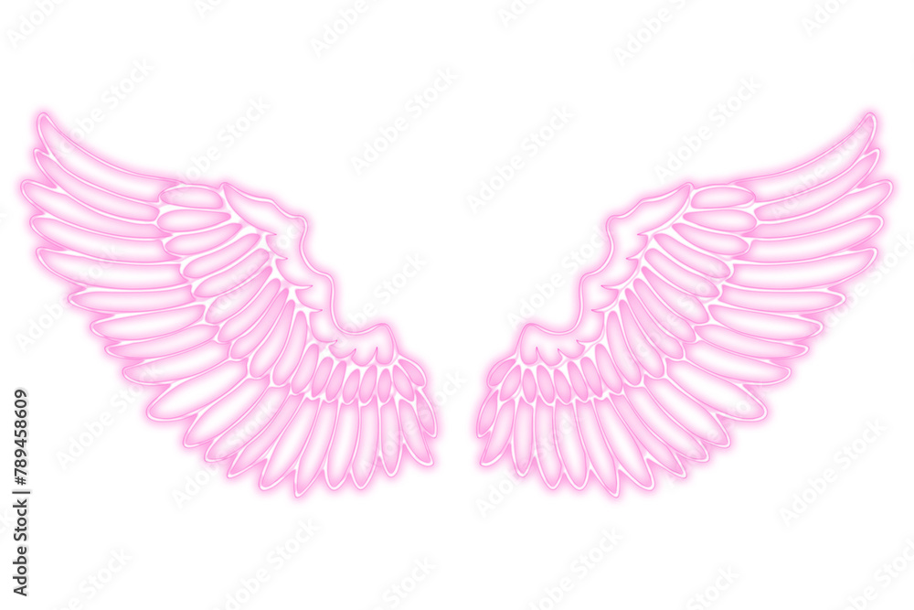 Neon pink wings outline sticker overlay design element Stock ...