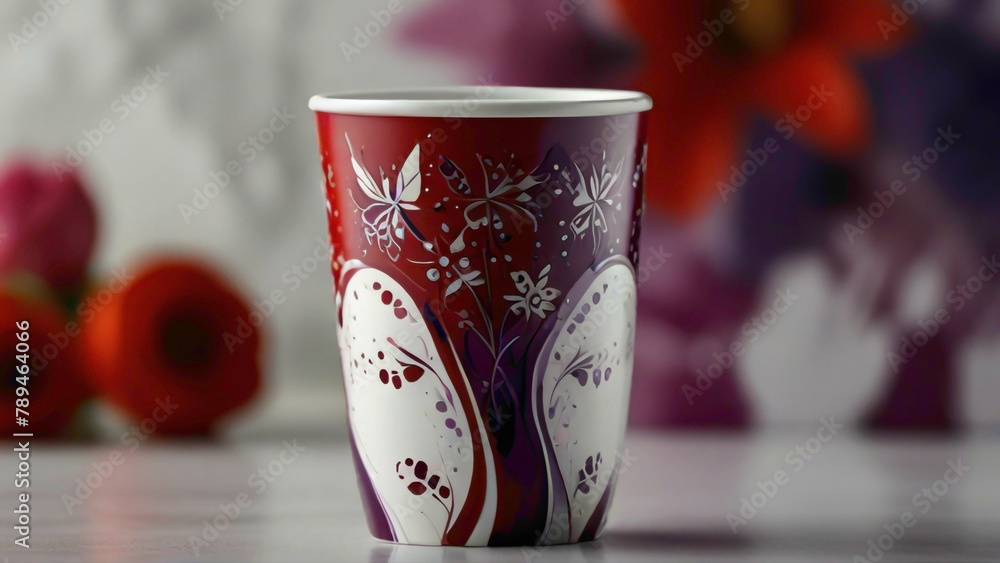 cup with unique artwork on the cup wavered background in light and dark ...