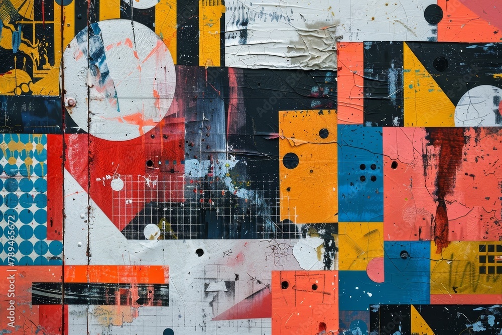 Abstract background featuring a collage of shapes and patterns ...