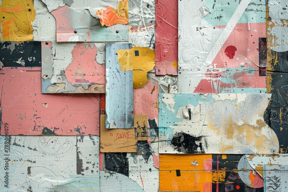 Abstract background featuring a collage of shapes and patterns ...