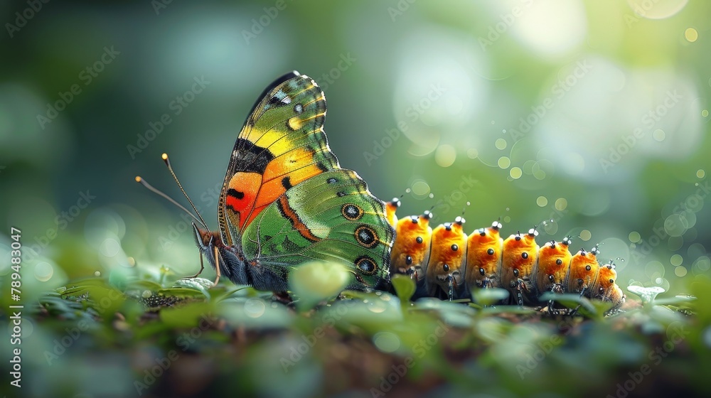Insect life cycle, transformation from caterpillar to butterfly. The ...