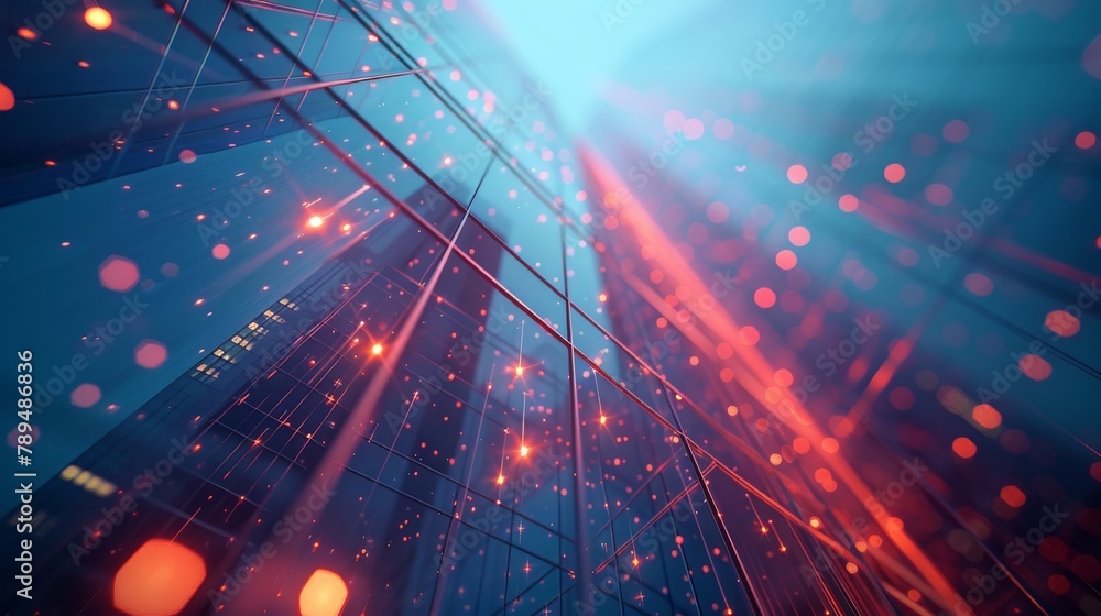 Polygons, lines, particles, and connected dots depicting an abstract ...