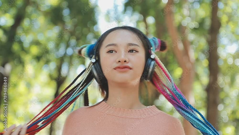 Asia vlogger woman influencer smile enjoy hobby happy fun live online ...