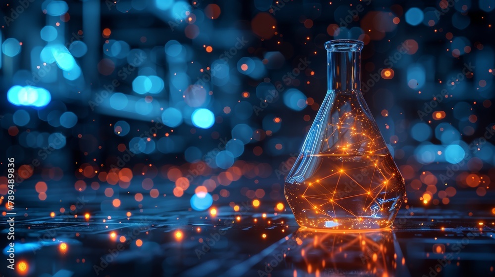 Low poly wireframe modern illustration of an abstract lab flask with ...