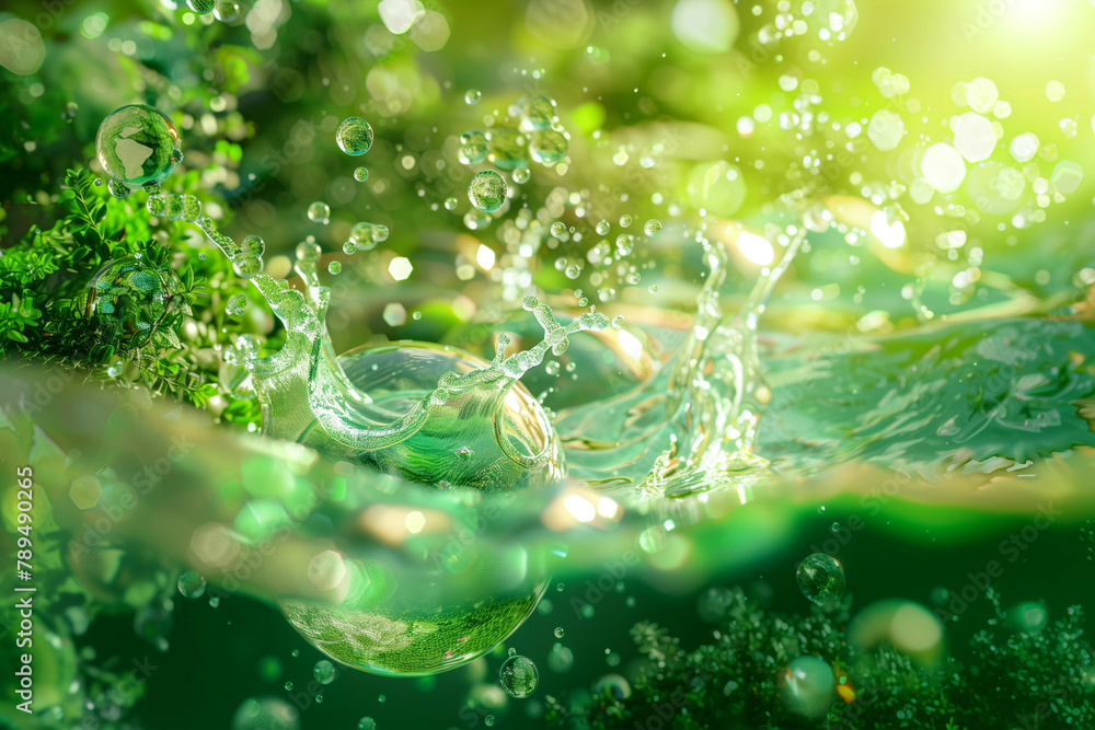 The water droplets that resemble an earthly sphere, colors green ...