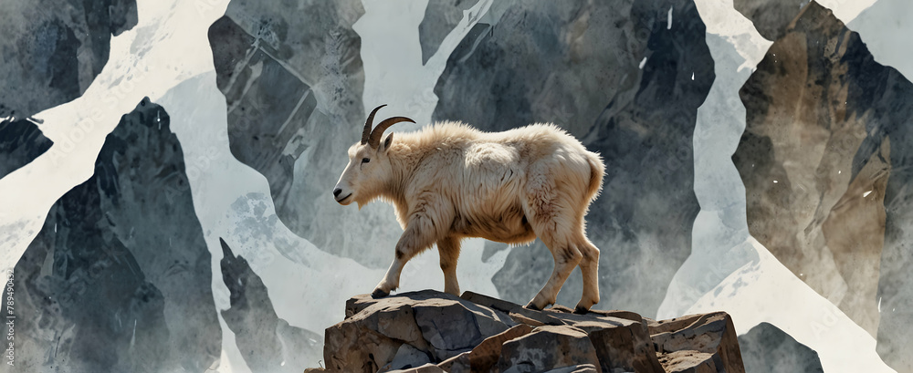 Alpine Affection: Watercolor Hand Drawing of a Mountain Goat Family ...