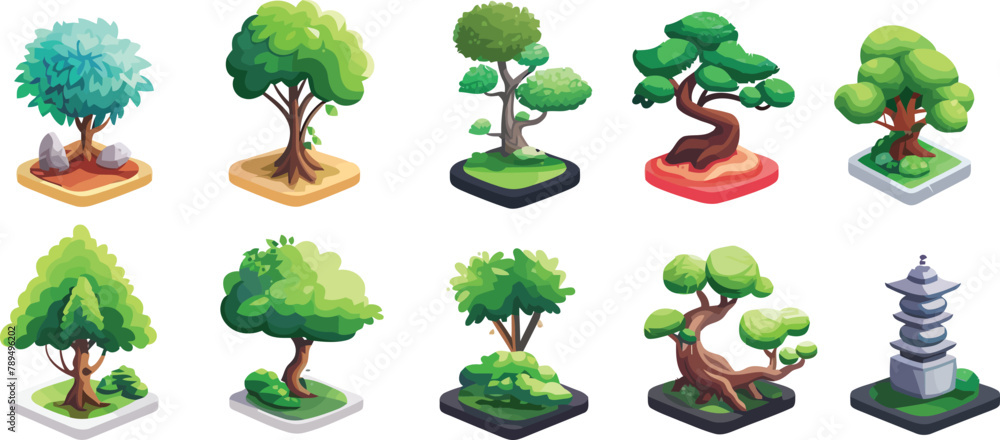 Set of green plants for the garden in cartoon vector drawing style ...