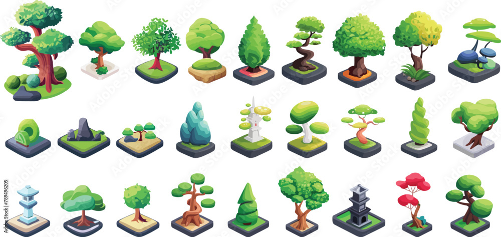 Set of green plants for the garden in cartoon vector drawing style ...