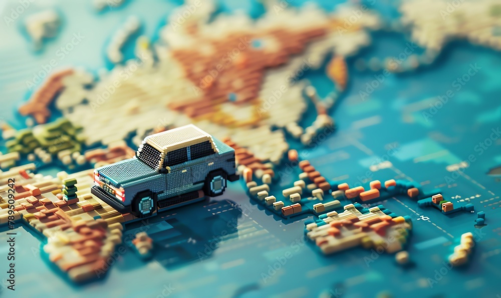 Capture a whimsical side view GPS in pixel art style, reminiscent of ...