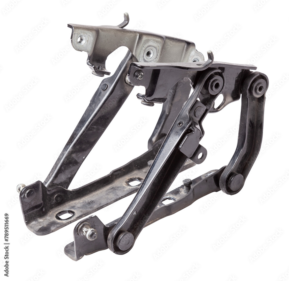 Pair of hinges for attaching the hood or trunk of the car on a white ...