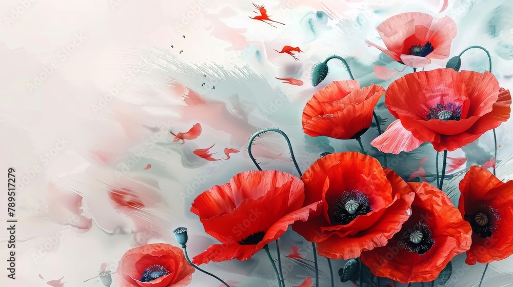 Red poppy flowers on pastel background. Remembrance Day, Armistice Day ...