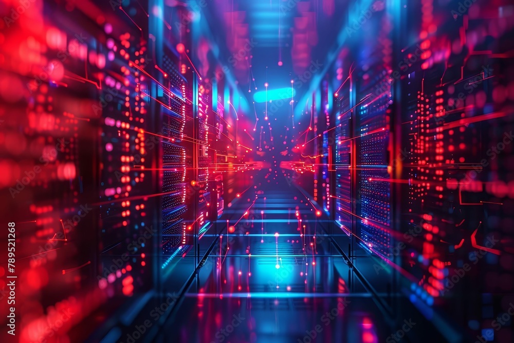 futuristic data center network devices in highperformance operation digital art Stock ...